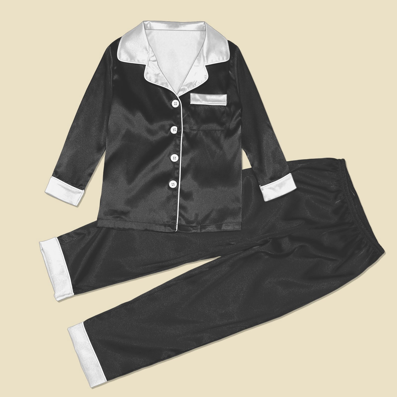 Family Matching Pajamas Set Long Sleeve Silk Like Sleepwear For Parents ...