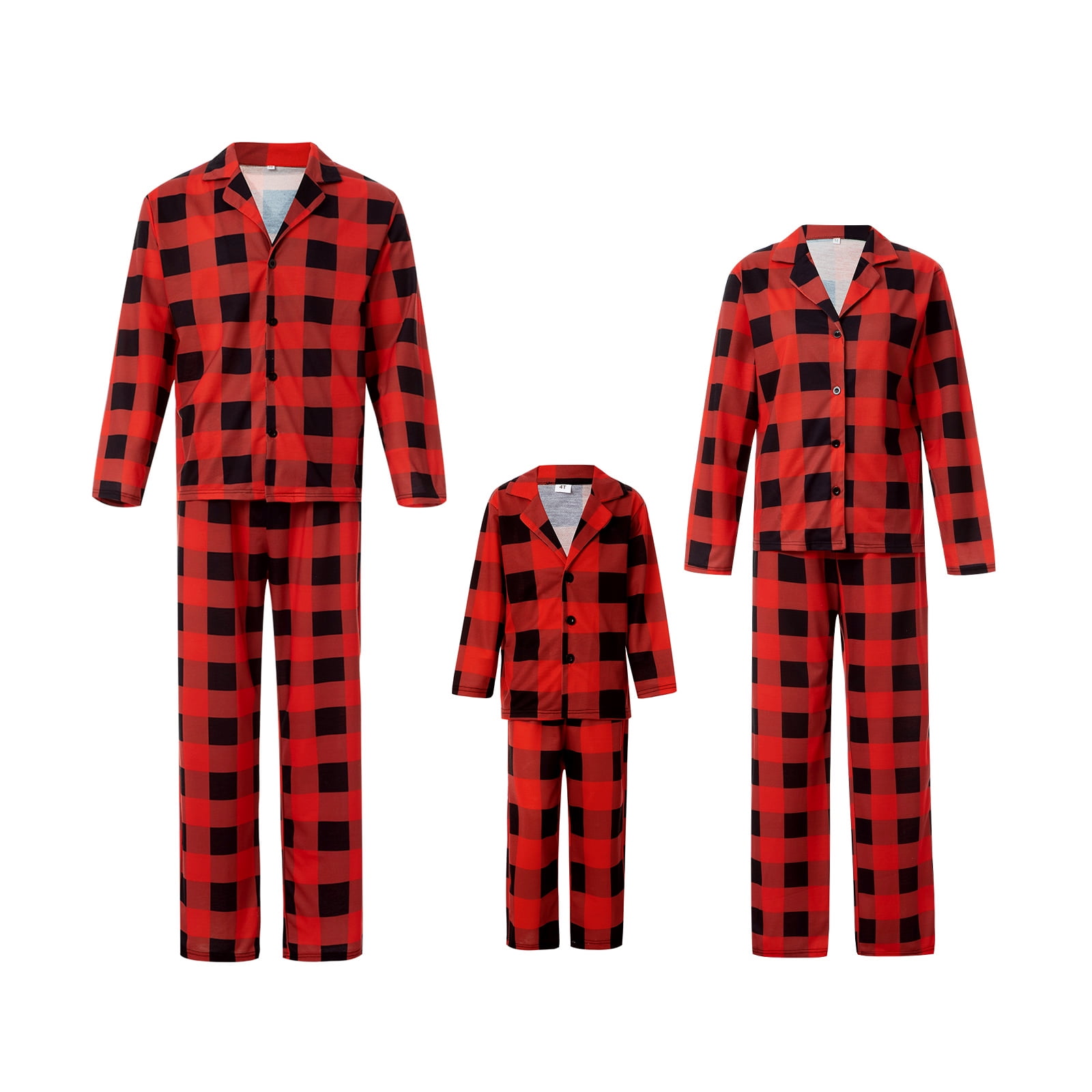 Family Matching Pajamas Set Nightwear Set Red Long Sleeve Plaid Printed ...