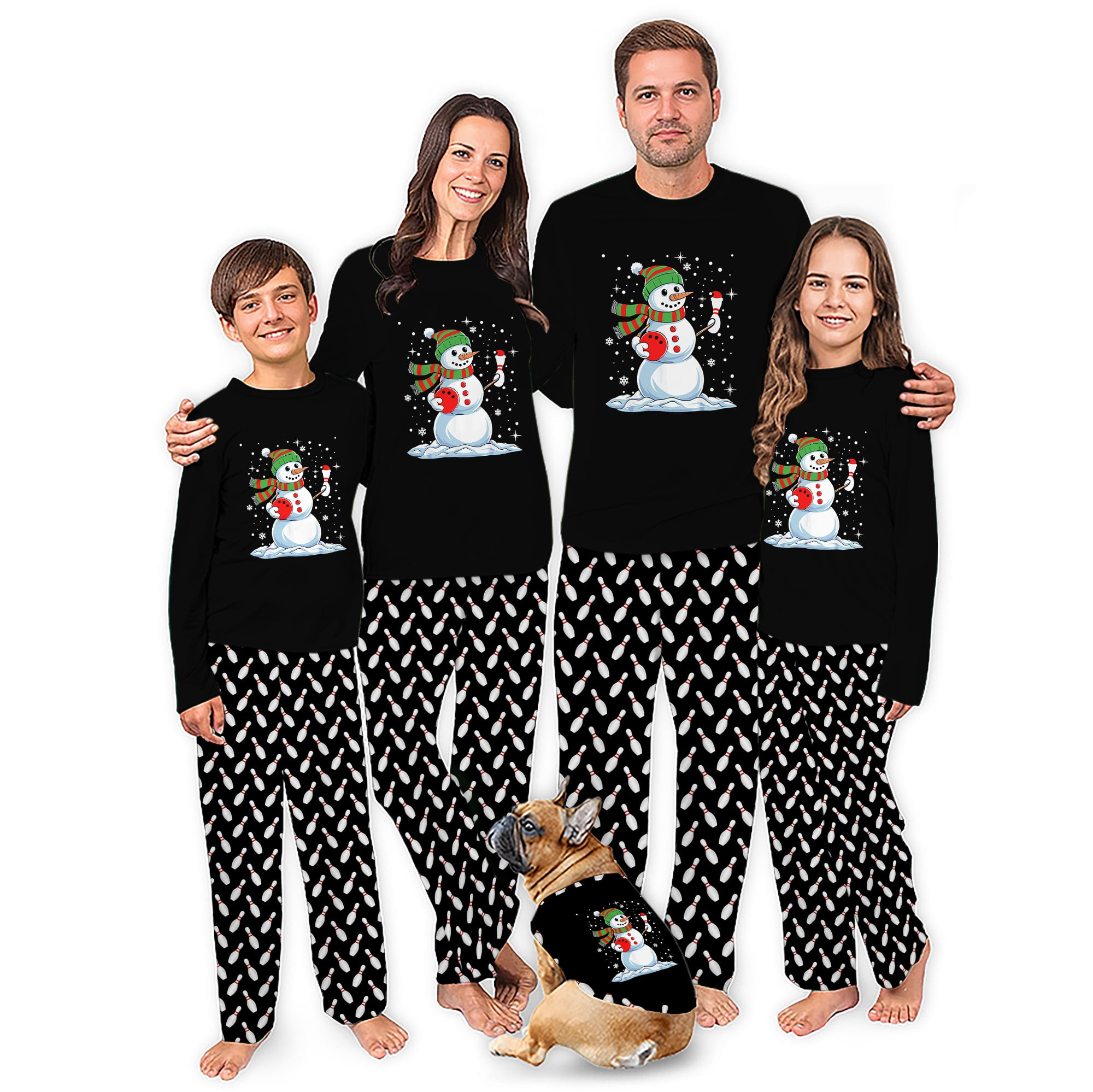 Family Matching Snowman Christmas Pajama Set, Black Festive Snowman ...
