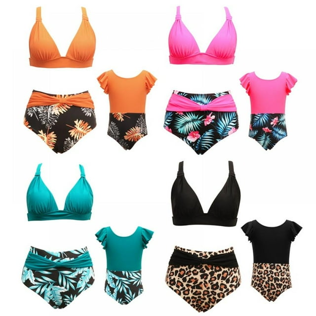 Family Matching Swimsuits Leaves Print Bathing Suits Summer Beach ...