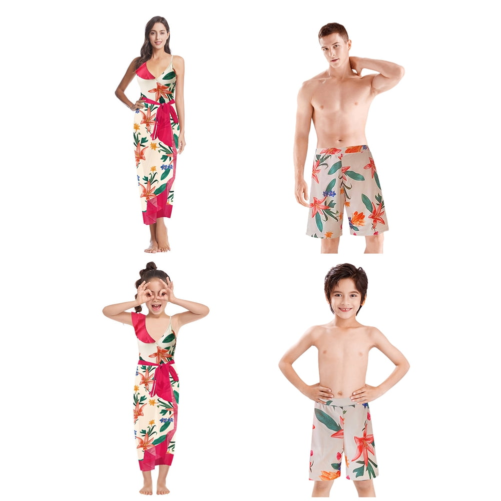 Family Matching Swimsuits One Piece Swimsuit with Beach Cover Up Wrap ...