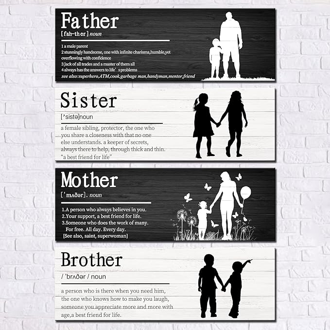 Family Member Definition Wooden Signs 4 Pieces Minimalist Bedroom Decor ...