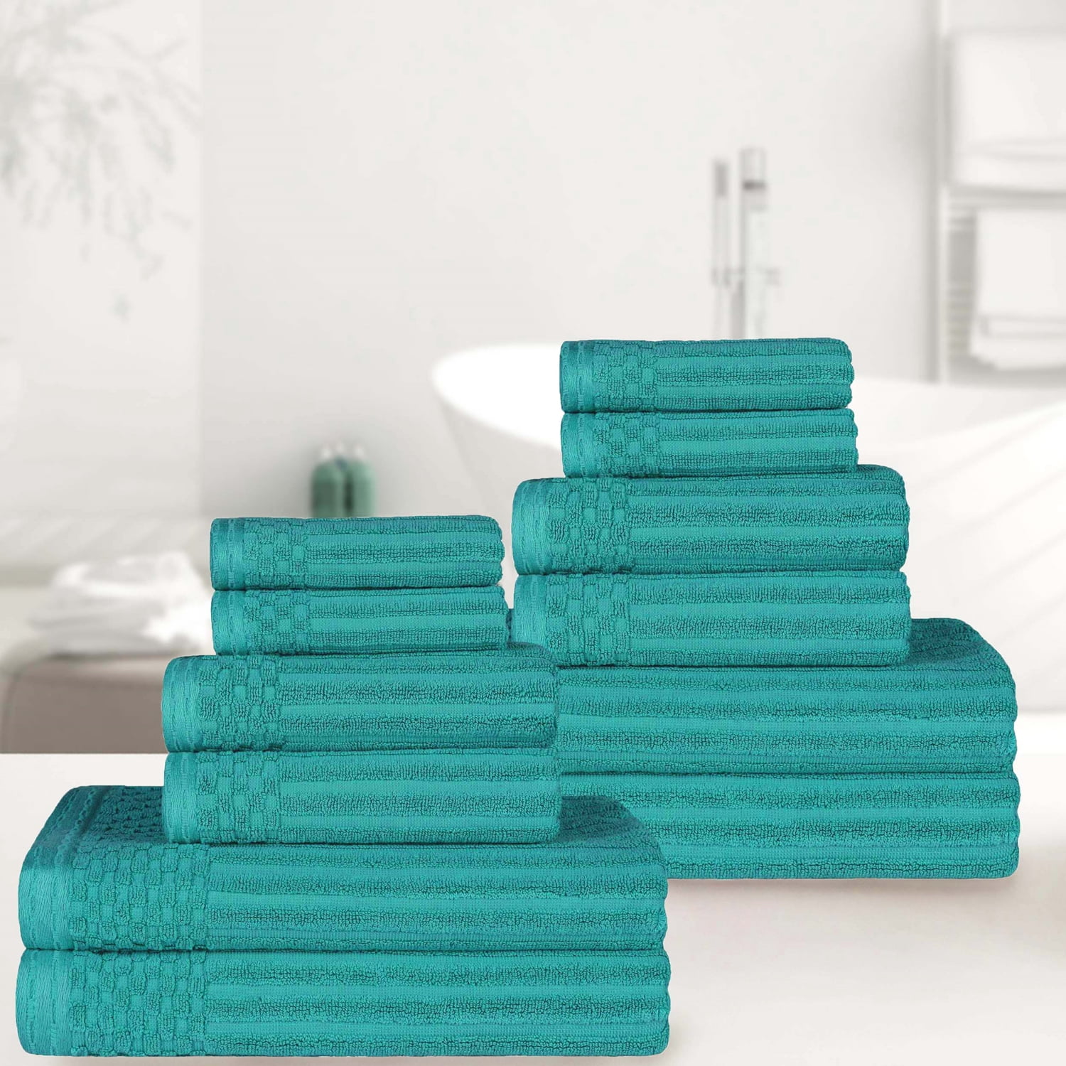 Family Modern Cotton 12-Piece Towel Set, Turquoise by Blue Nile Mills ...