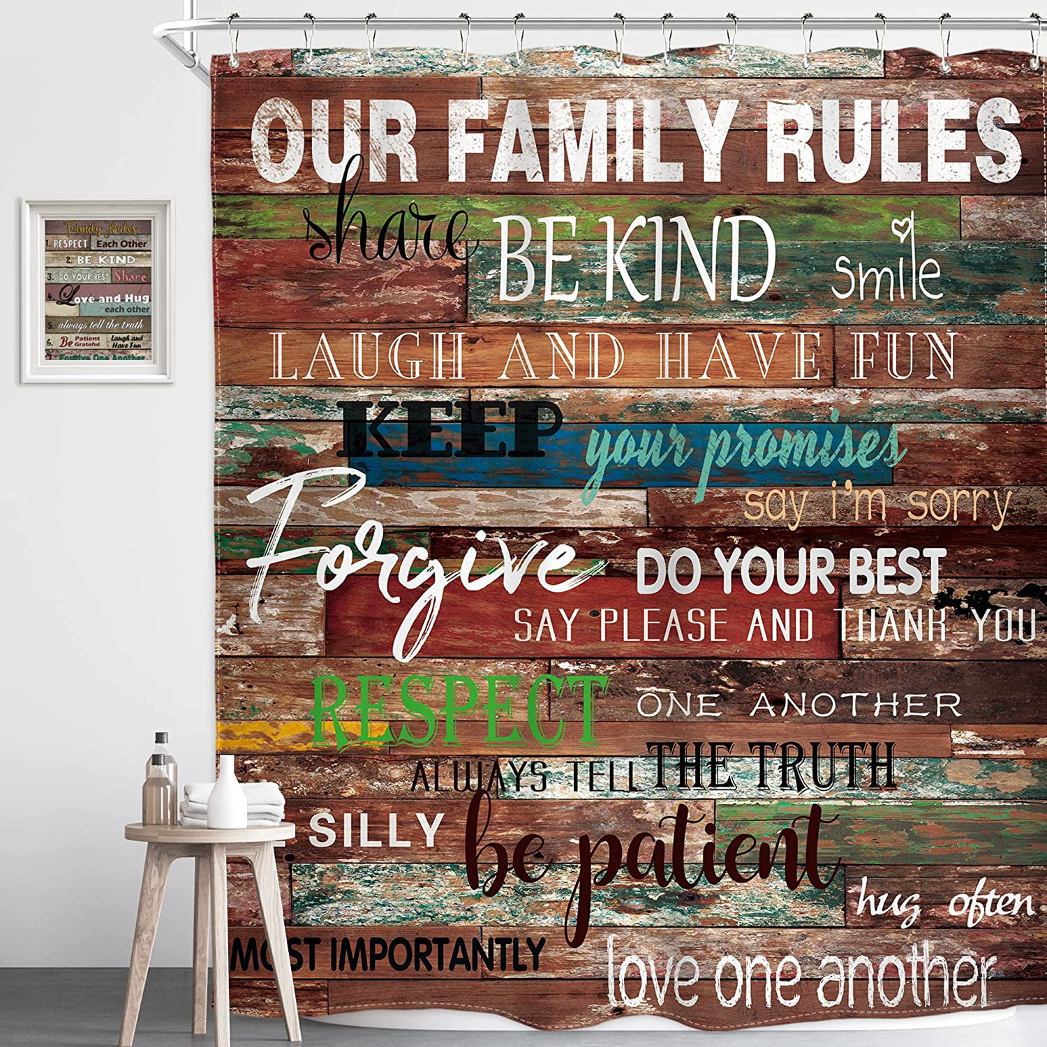 Family Motivational Quotes Rules Shower Curtain 60Wx72L Inch ...