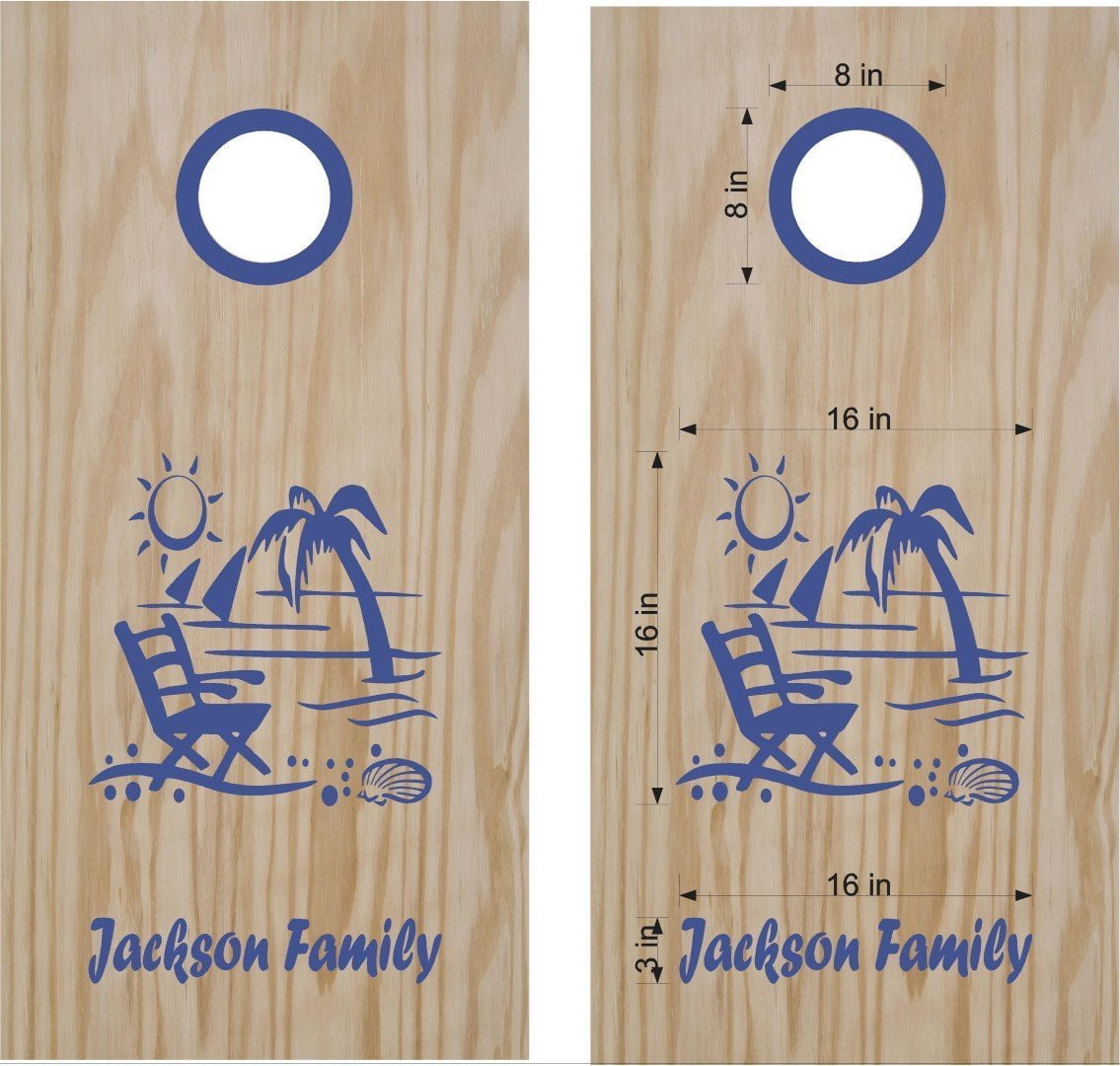 Family Name Sunrise Sunset Palm Tree Ocean Beach Sunset Cornhole Board ...