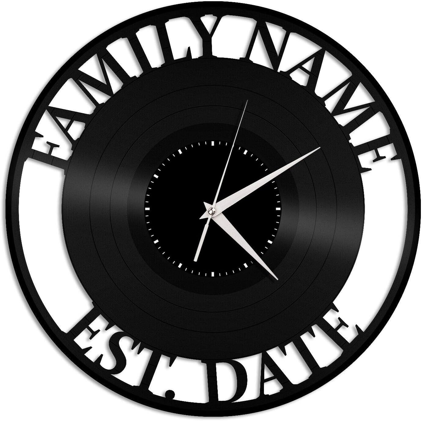 Family Name Vinyl Wall Clock,Vinyl Record Clock Wall Art Black Handmade ...