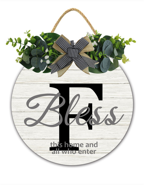Family Name Welcome Sign with Letter F Last Name Wreaths for Front Door ...
