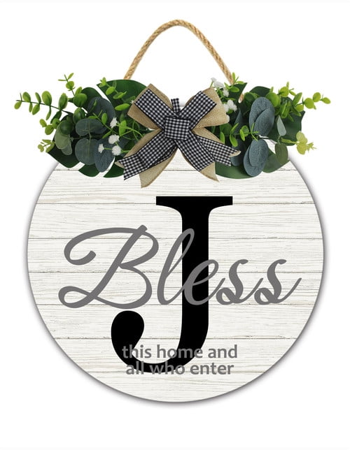 Family Name Welcome Sign with Letter J Last Name Wreaths for Front Door ...