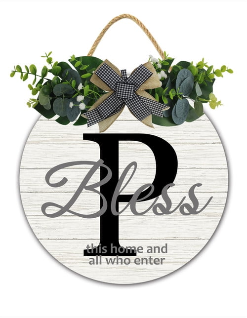 Family Name Welcome Sign with Letter P Last Name Wreaths for Front Door ...