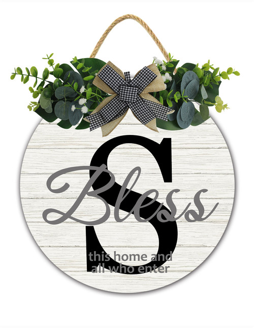 Family Name Welcome Sign with Letter S Last Name Wreaths for Front Door ...