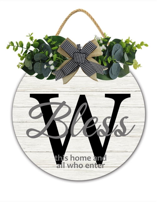 Family Name Welcome Sign with Letter W Last Name Wreaths for Front Door ...