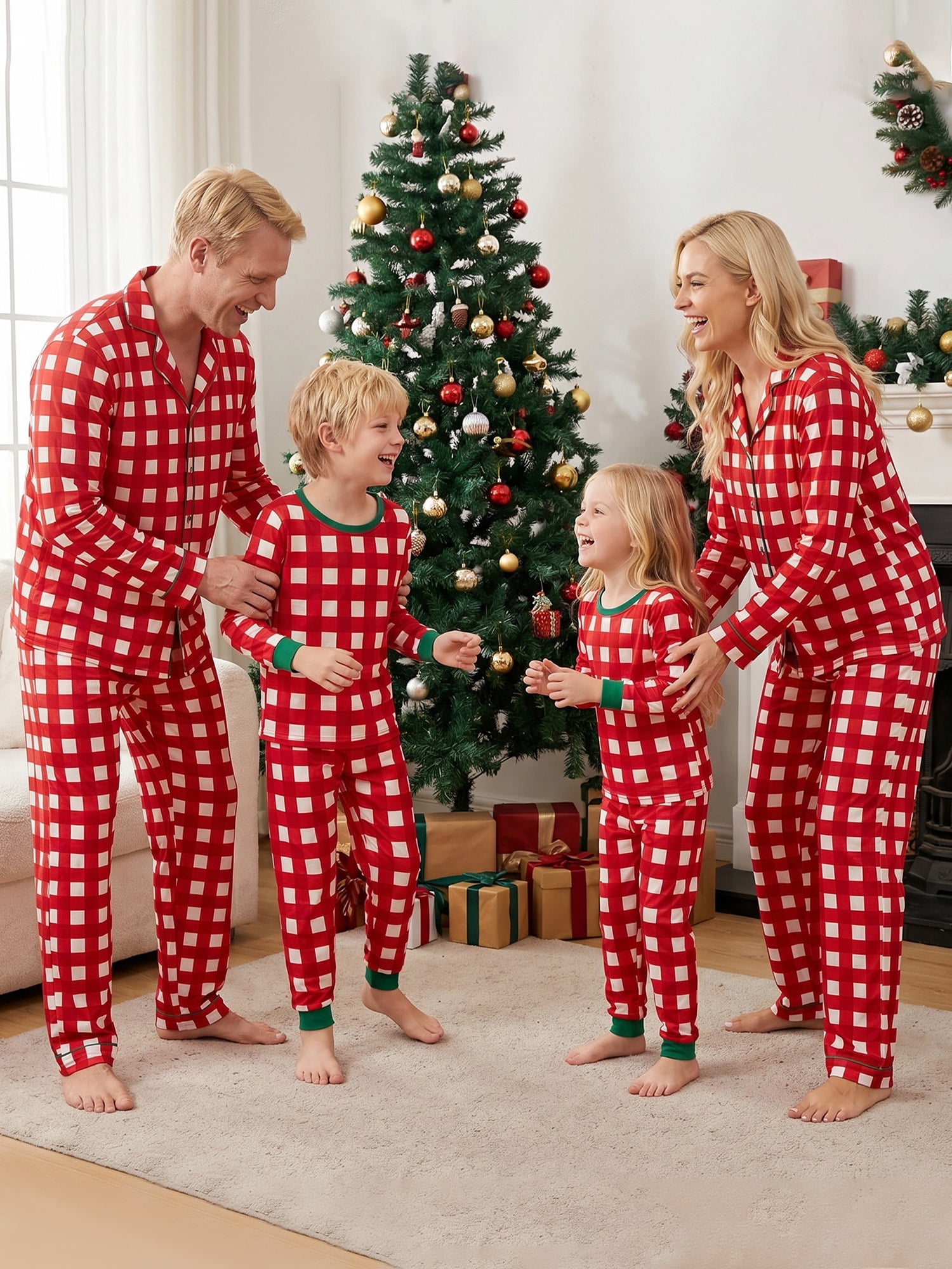 Family Pajamas Matching Set, Long Sleeve Shirt with Pants Plaid ...