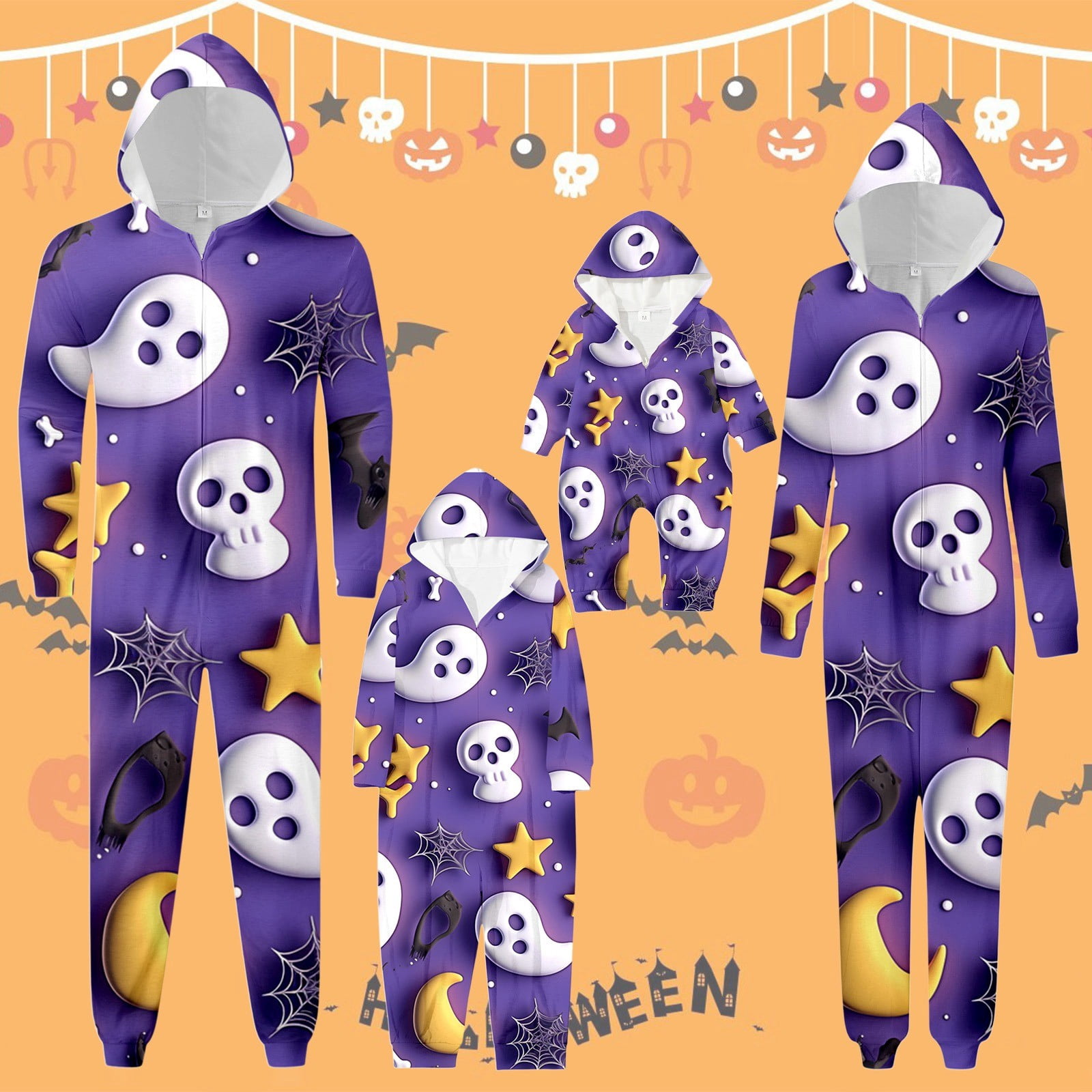 Family Pajamas Matching Sets Ghost Print Pajamas Hoodies Onesie ...