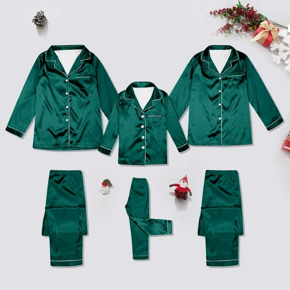 Family Pajamas Matching Sets Green Silk Pj Set Long Sleeve 2 Piece ...