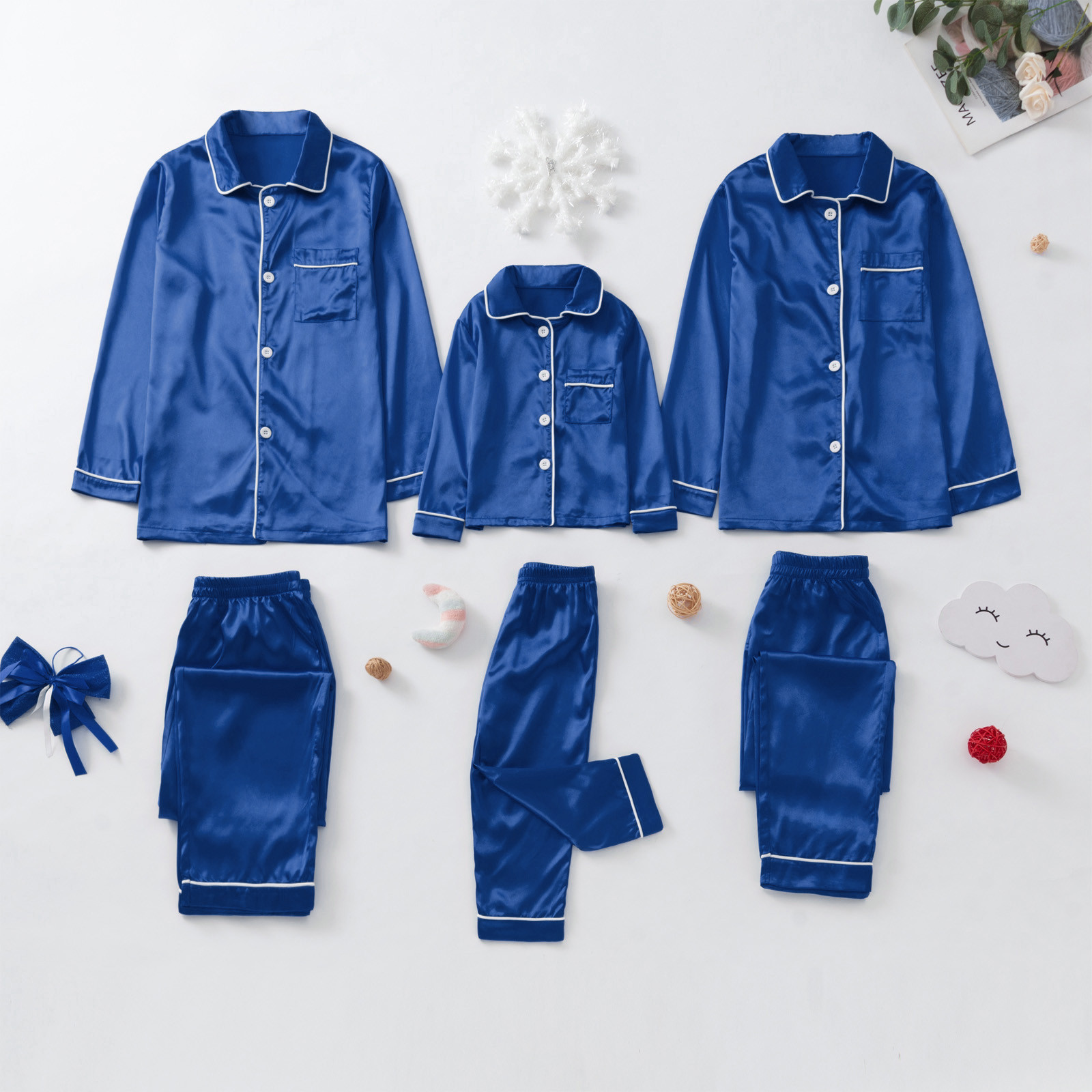 Family Pajamas Set Silk Satin Adult Men Women Kids Nightwear Family ...