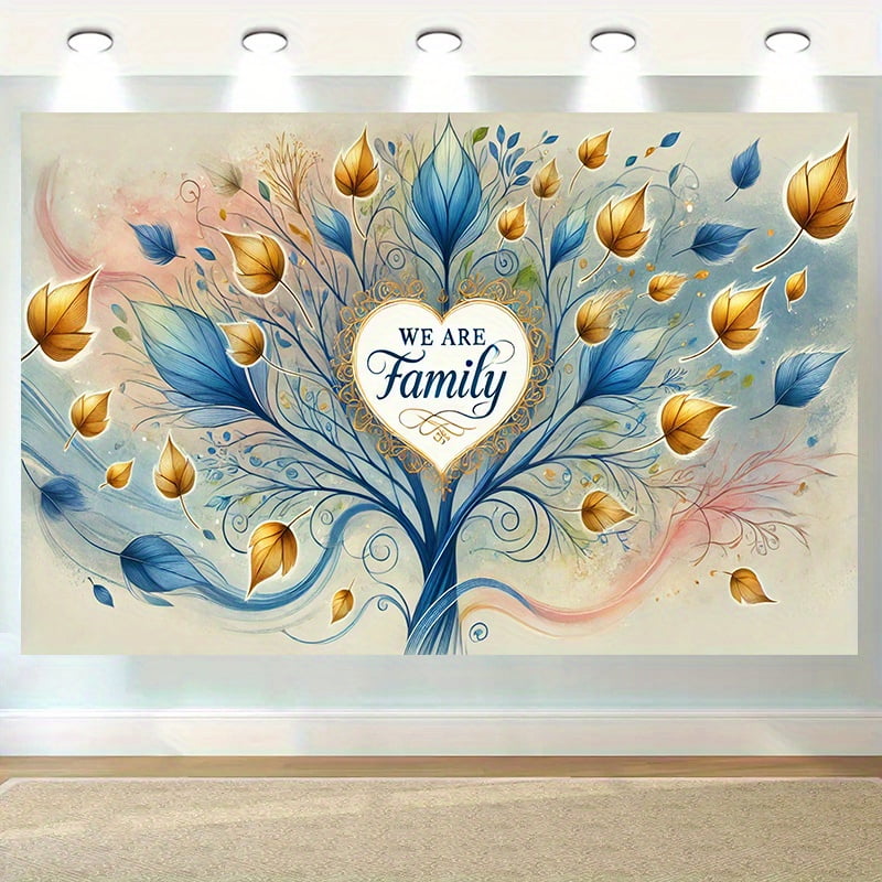 We Are Family Party Backdrop Banner Golden Tree Leaves Family Reunion ...