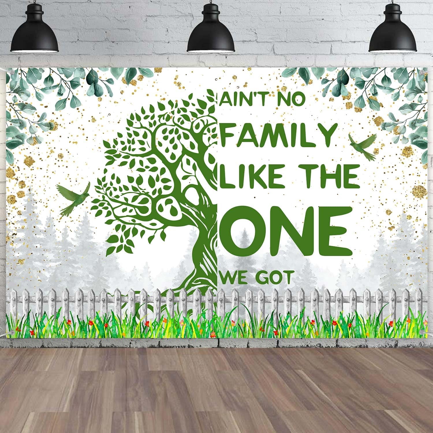 Family Party Backdrop Green Leaves Family Tree Together Party Decor ...