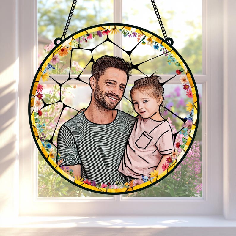 Family Portrait Acrylic Window Hanging – Custom Faux Stained Glass ...