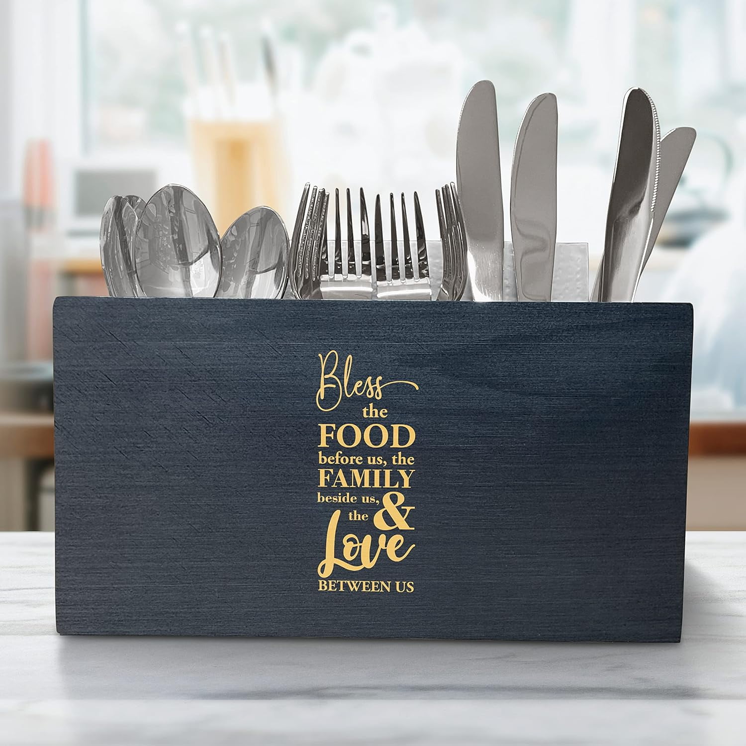 Family Quote Wooden Utensil Organizer, Kitchen Utensil Holder, Spoons ...