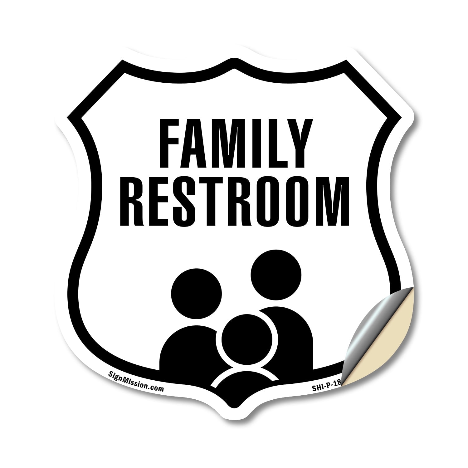 Family Restroom 12 inch X 12 inch Shield Shaped Heavy Duty 3.2 mil ...