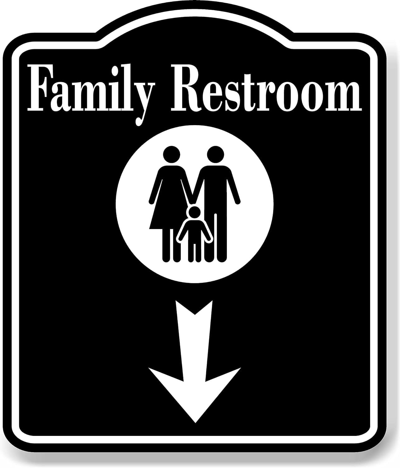 Family Restroom Down Arrow BLACK Aluminum Composite Sign, 20"x24 ...