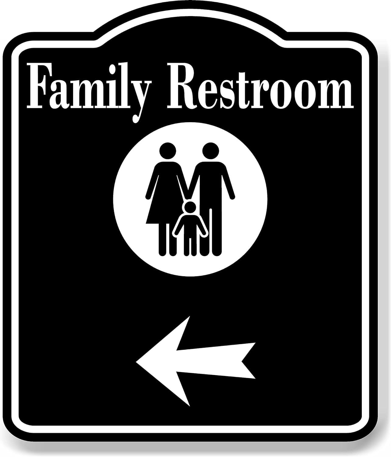 Family Restroom Left Arrow BLACK Aluminum Composite Sign, 15"x18 ...