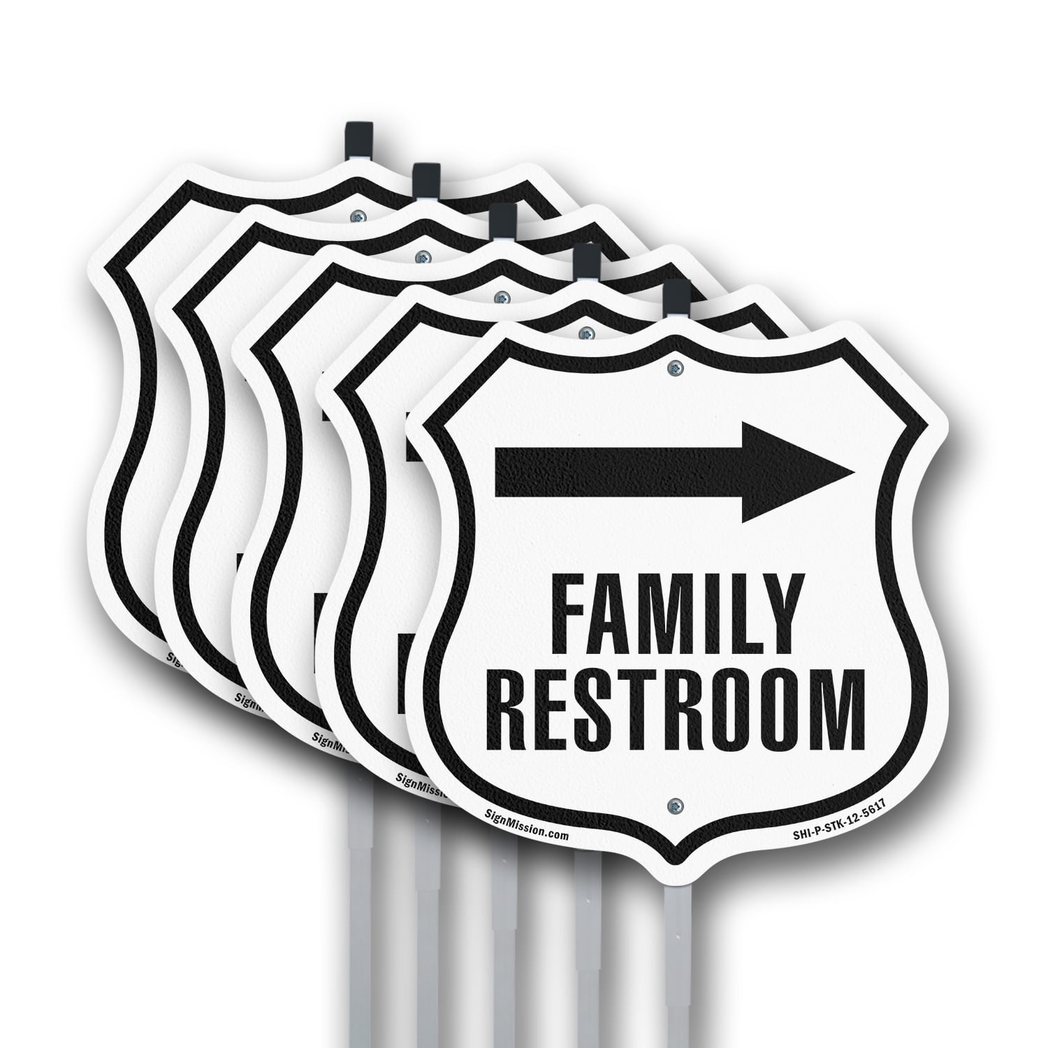 Family Restroom Right (5 Pack) 12 inch X 12 inch Shield Shaped ...