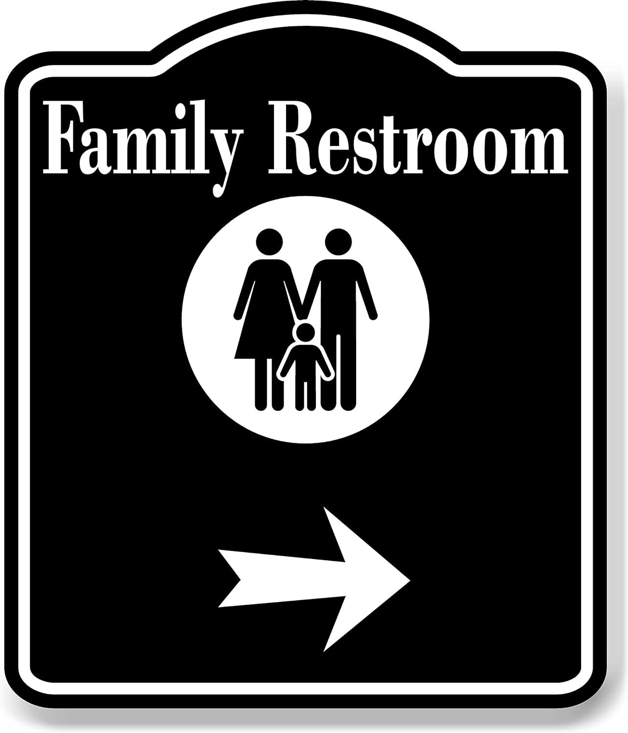 Family Restroom Right Arrow BLACK Aluminum Composite Sign, 20"x24 ...