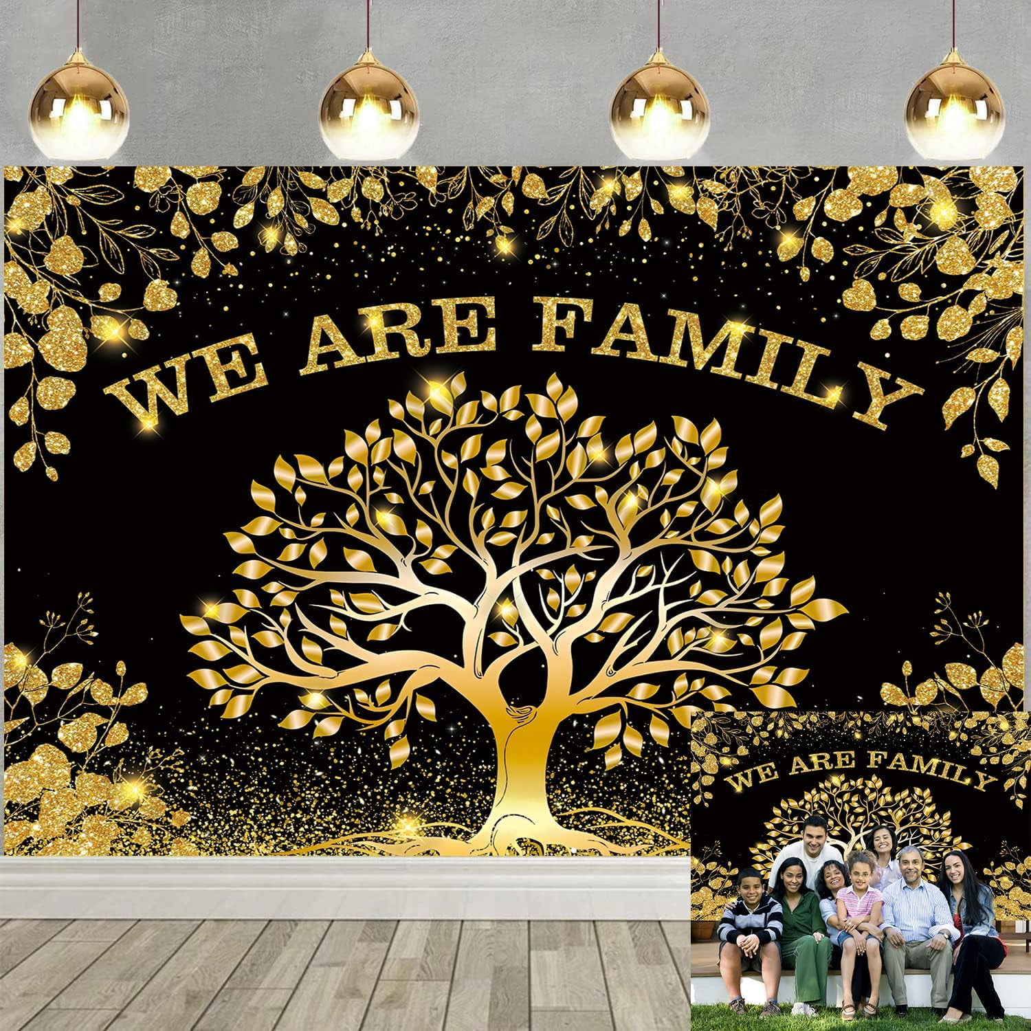 Family Reunion Backdrop Black Gold We are Family Photography Background ...