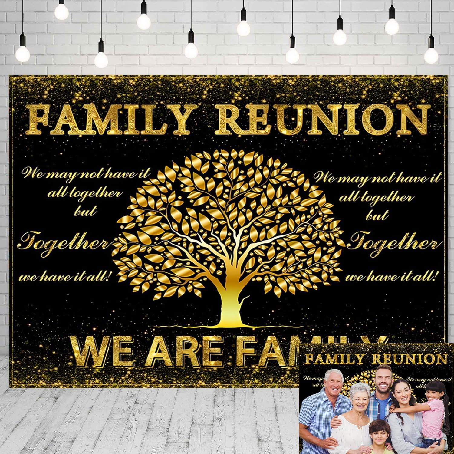 Family Reunion Backdrop Black and Gold Family Tree We are Family ...