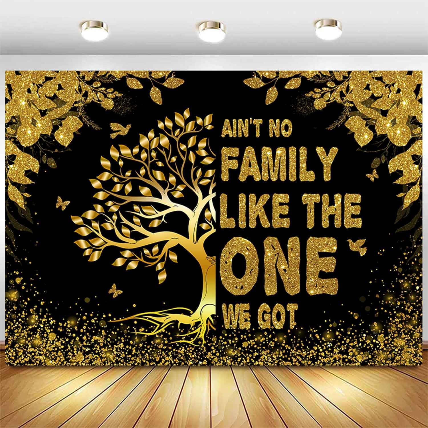 Family Reunion Backdrop Black Gold Family Tree We are Family ...