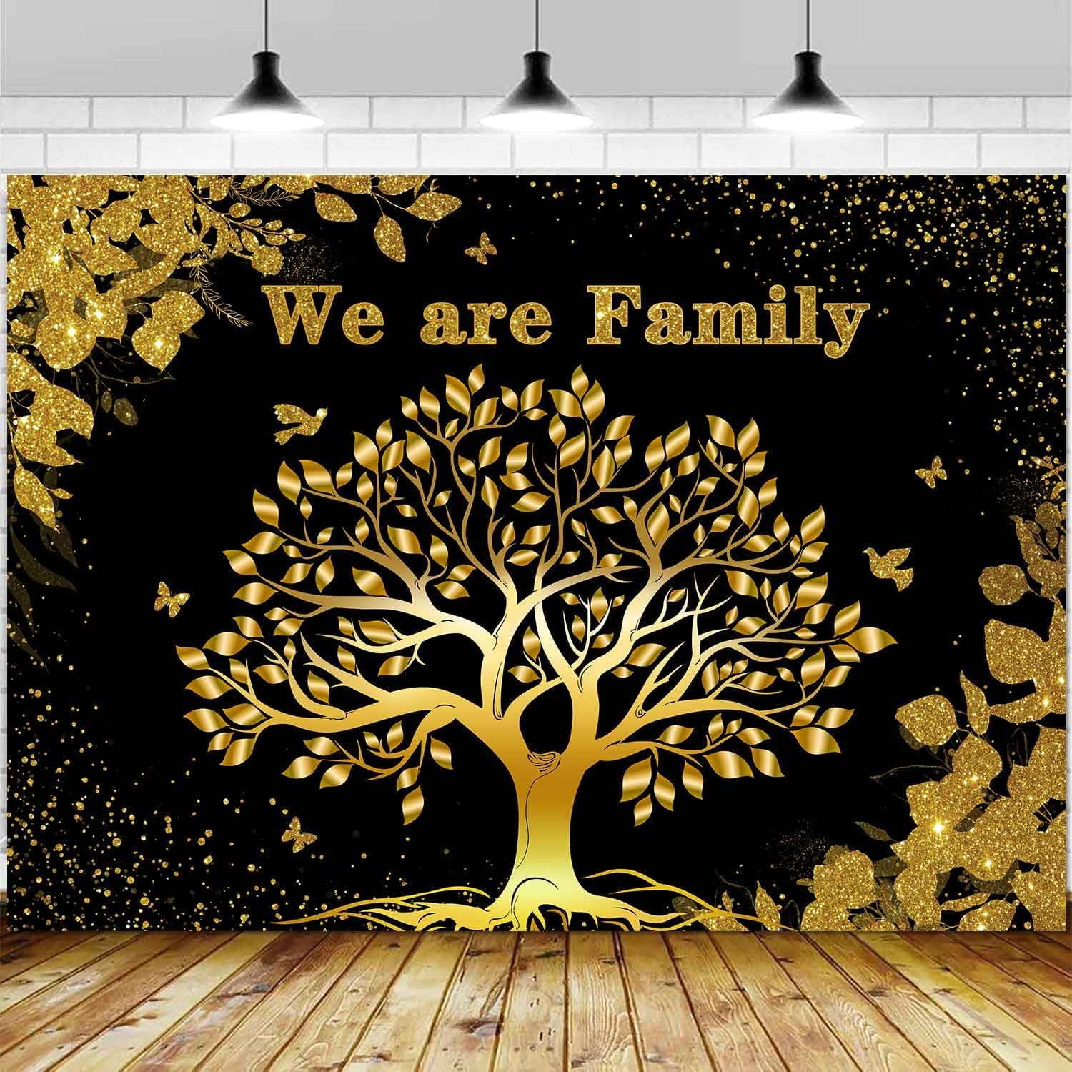 Family Reunion Backdrop Black Gold We are Family Tree Welcome to Our ...