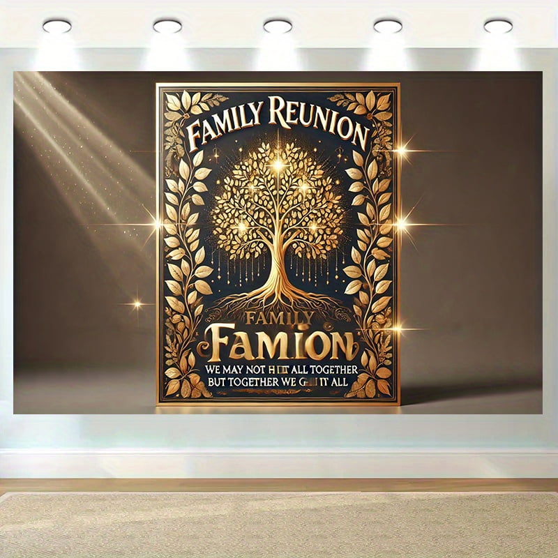 Family Reunion Backdrop Black Gold Glitter Family Tree We are Family ...
