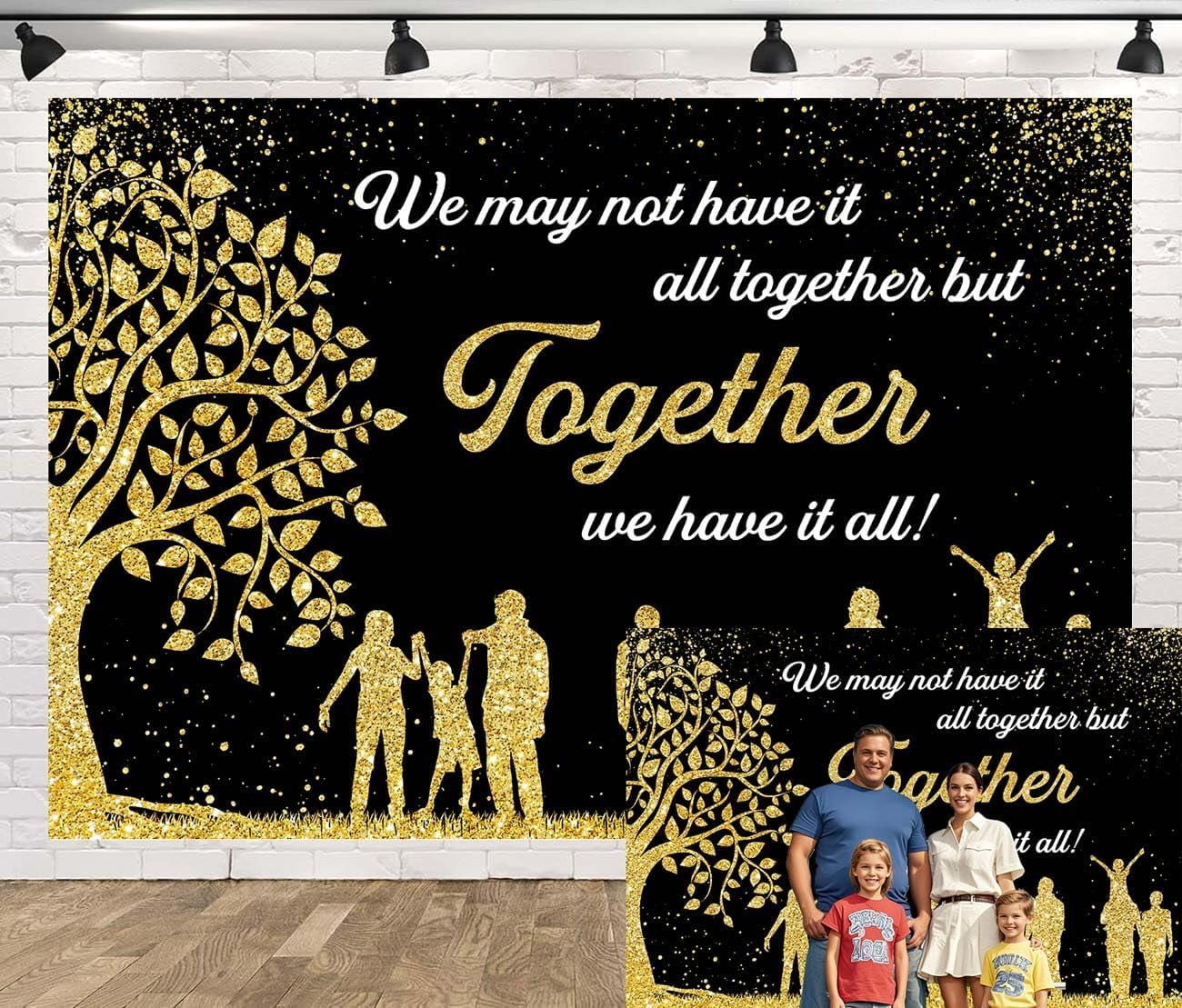Family Reunion Backdrop Black Gold Glitter Family Tree Photography ...