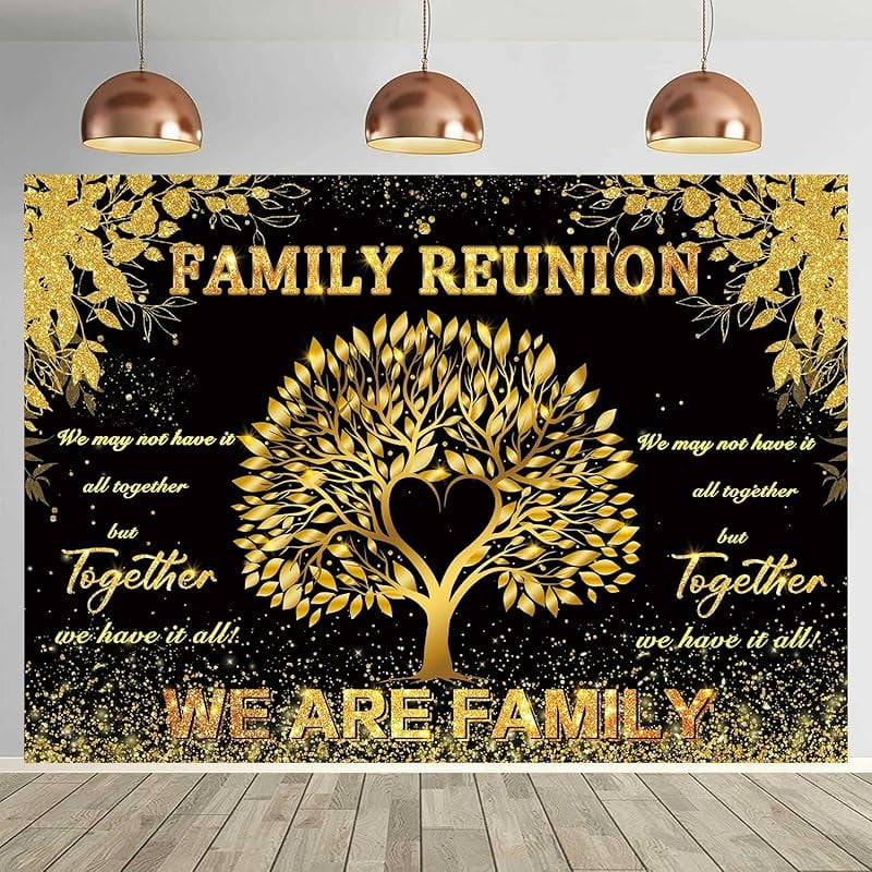 Family Reunion Backdrop Black and Gold Tree Leaves We are Family ...