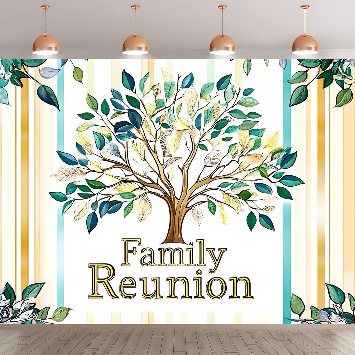 Family Reunion Backdrop Blue and Gold Stripes Welcome to Our Family ...