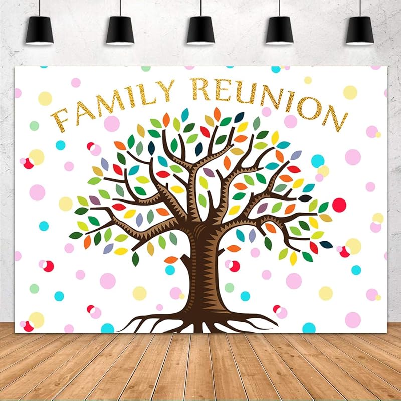 Family Reunion Backdrop Colorful Leaves Party Tree Photo Booth Member ...