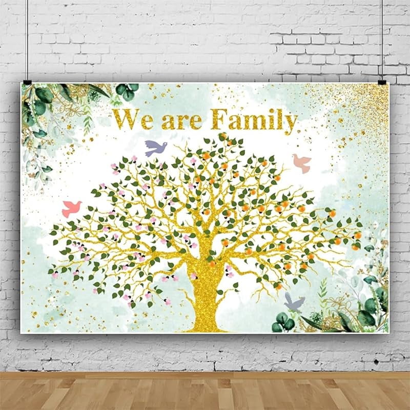 Family Reunion Backdrop We are Family Golden Family Tree Backdrop Fruit ...