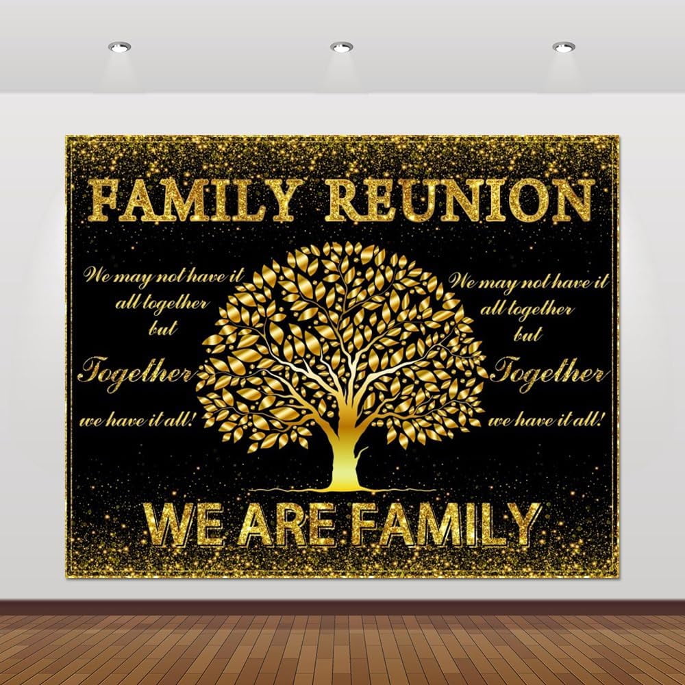 Family Reunion Backdrop Family Tree Black and Gold We are Family ...