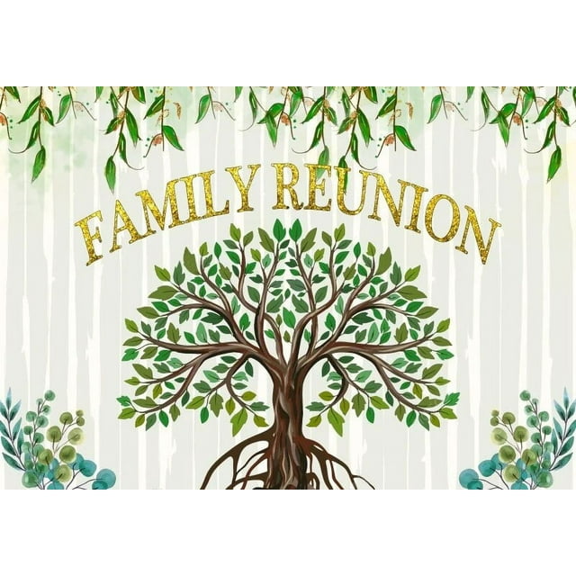 Family Reunion Backdrop Family Tree Eucalyptus Leaves Gathering Gold ...