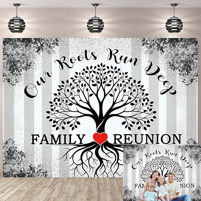 Family Reunion Backdrop Family Tree Leaves Our Roots Run Deep Our Love ...