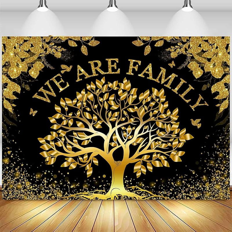 Family Reunion Backdrop Gold Black We are Family Family Tree ...