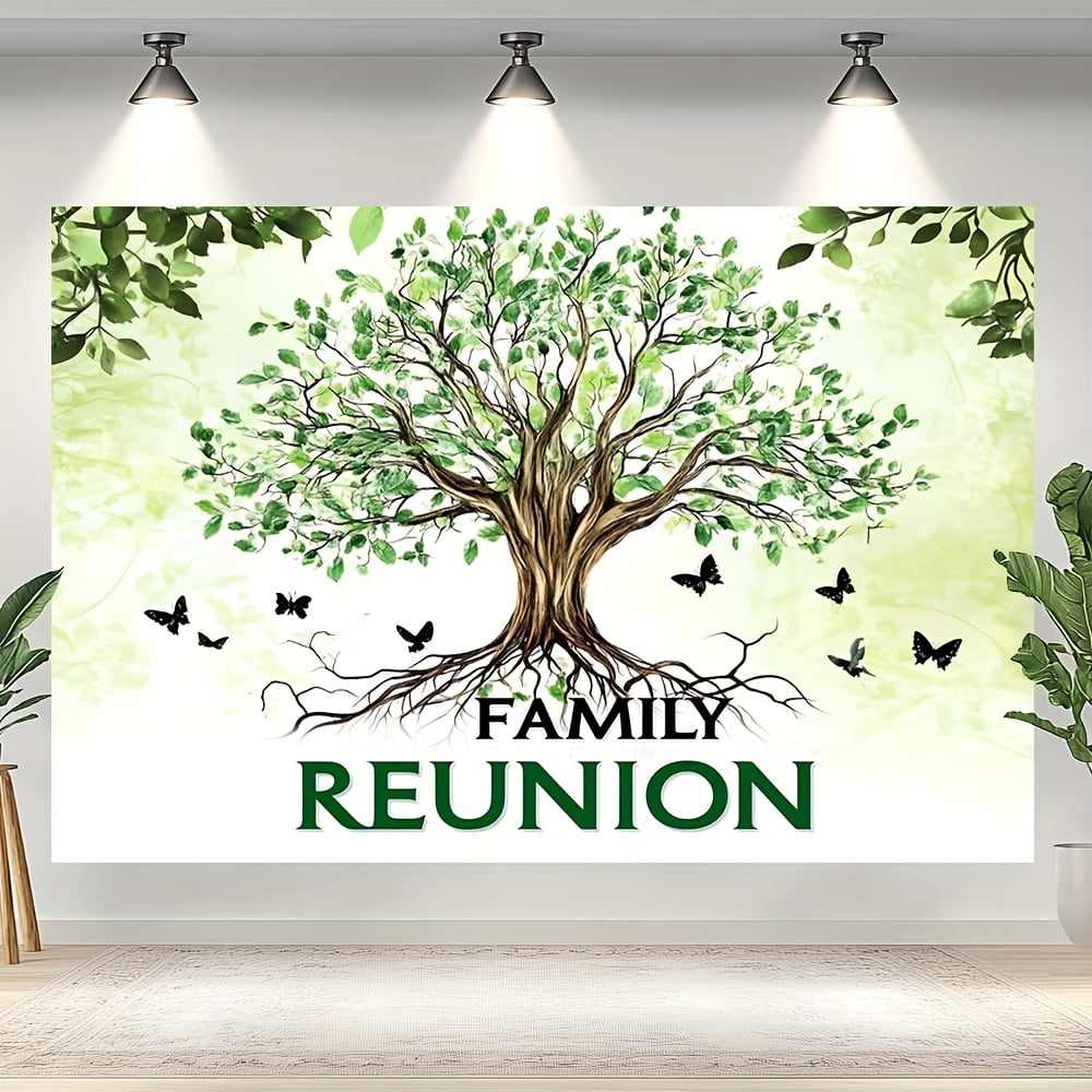 Family Reunion Backdrop Green Family Tree and Butterfly Photography ...