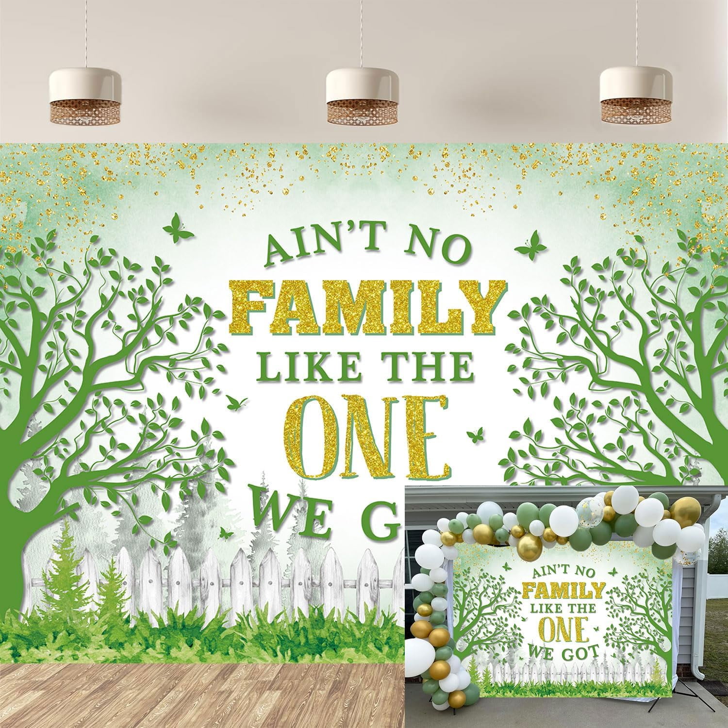 Family Reunion Backdrop Green Family Tree Reunion Decorations ...