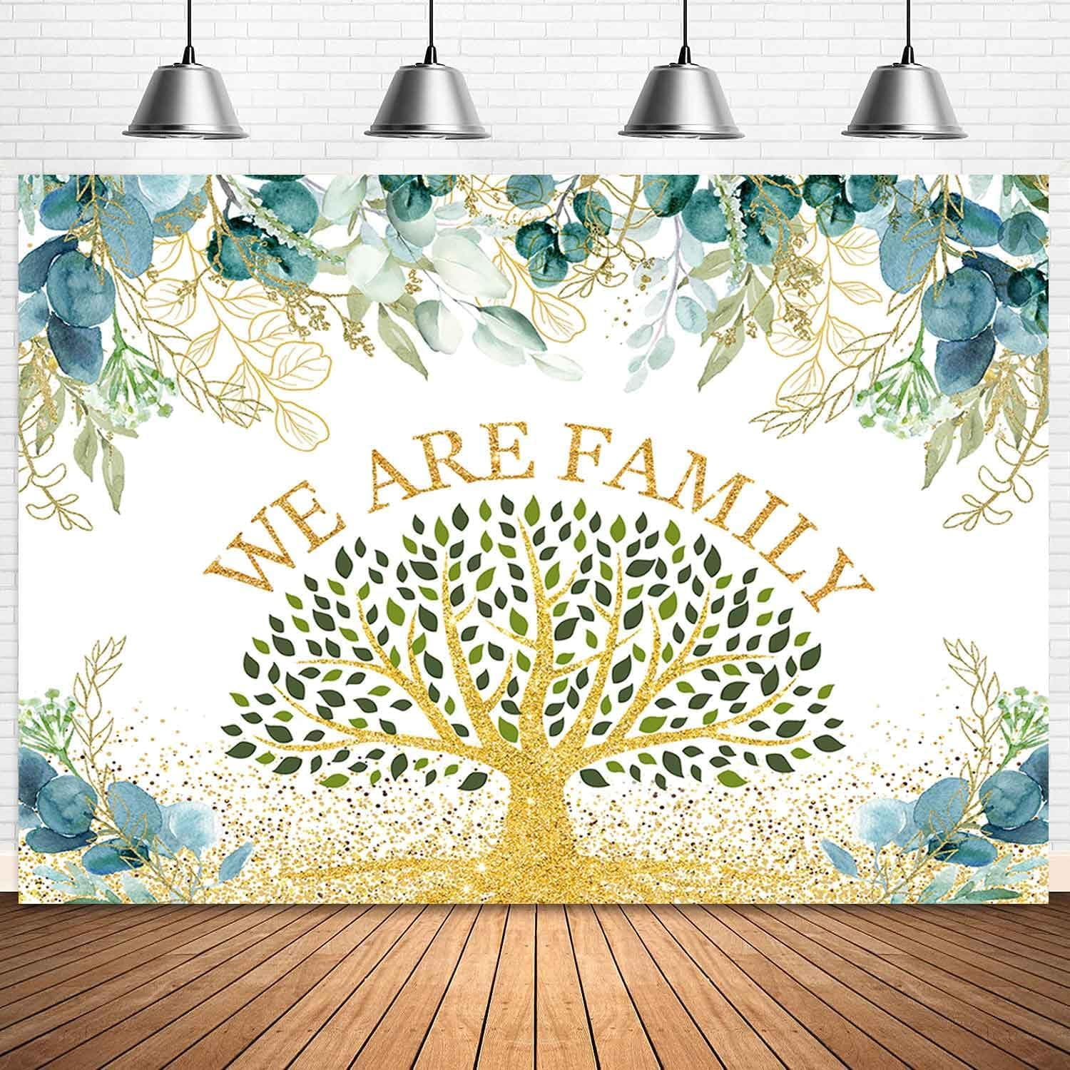 Family Reunion Backdrop Green Gold Eucalyptus Leaves Family Tree ...