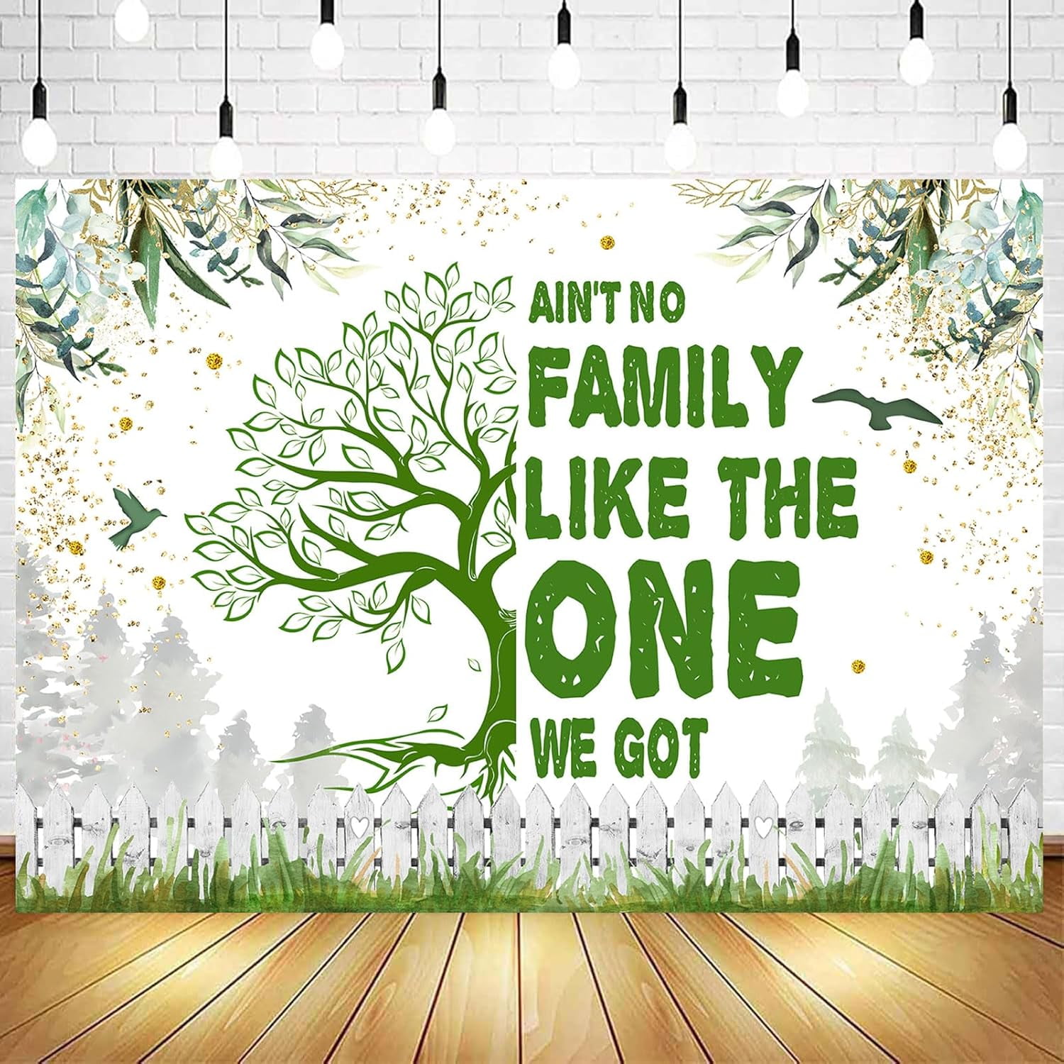 Family Reunion Backdrop Green Gold Family Tree Leaves Welcome to Our ...