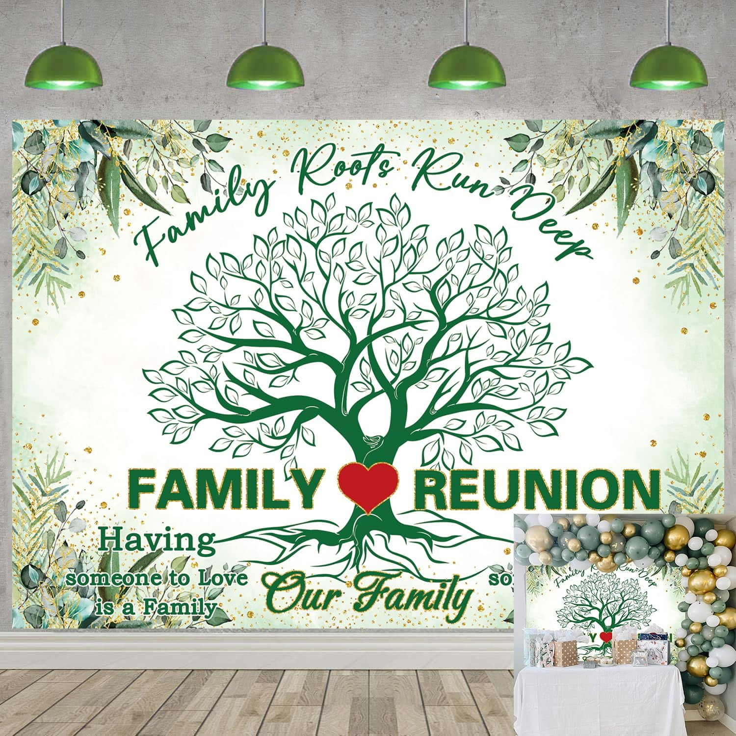Family Reunion Backdrop Green Our Family Tree Reunion Decorations ...