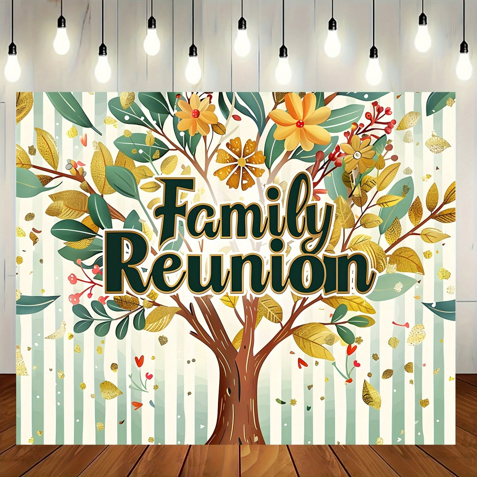 Family Reunion Backdrop Green Stripe Family Tree Reunion Decorations ...