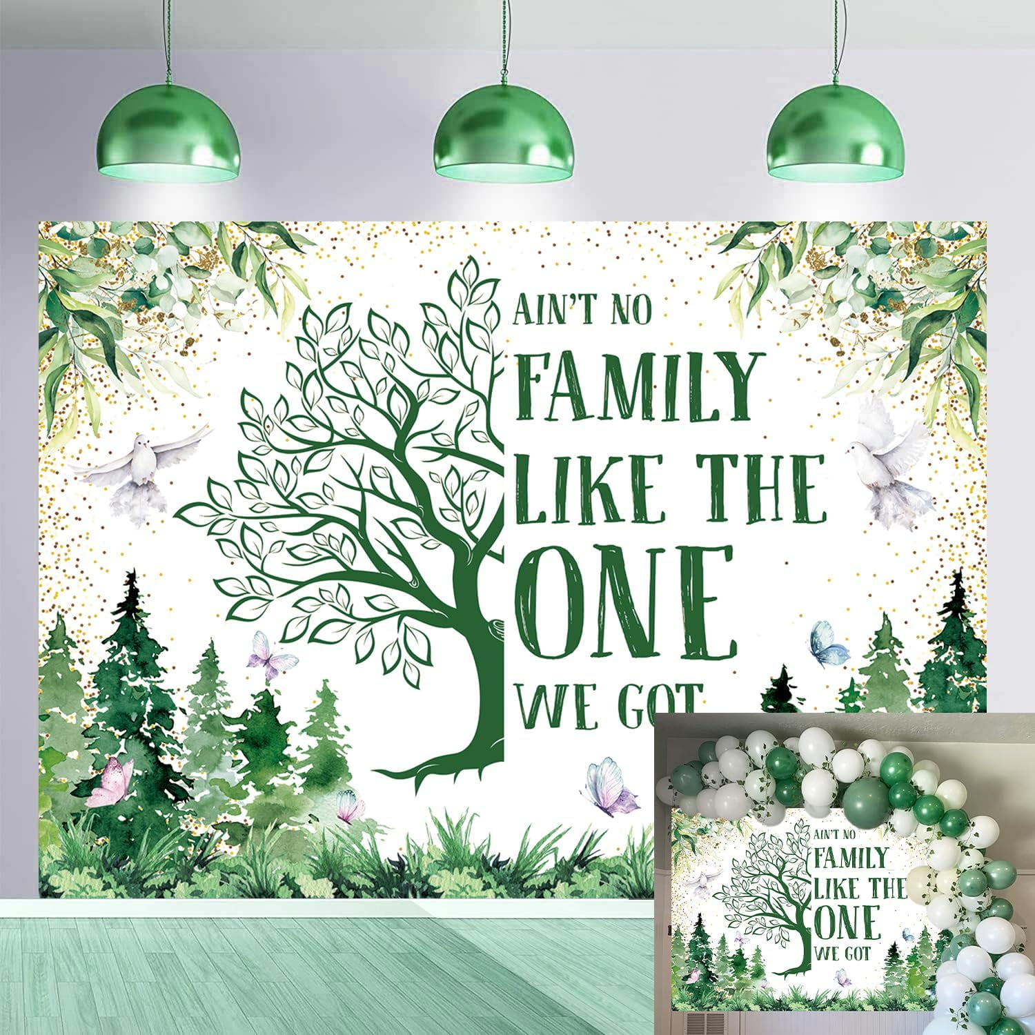 Family Reunion Backdrop Green Family Tree Reunion Decorations Welcome ...