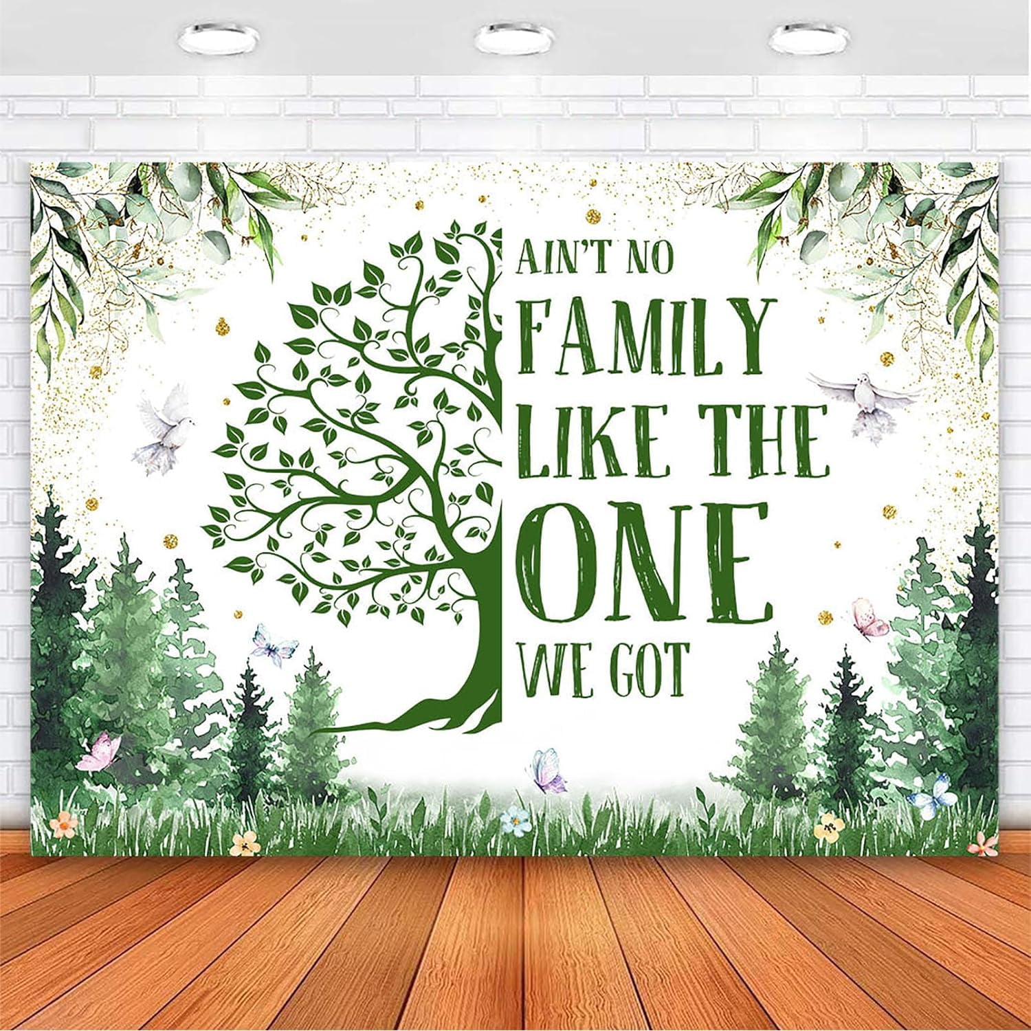 Family Reunion Backdrop Green and Gold Family Tree Leaves Photography ...